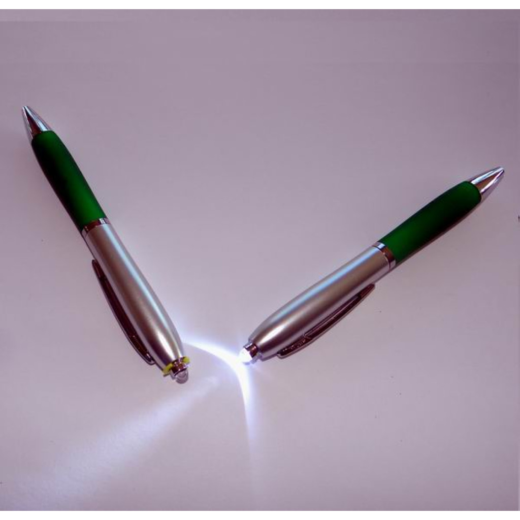 Buy Silver Shine Plastic LED Flashlight Pen with Green Grip Cheap | H&J ...